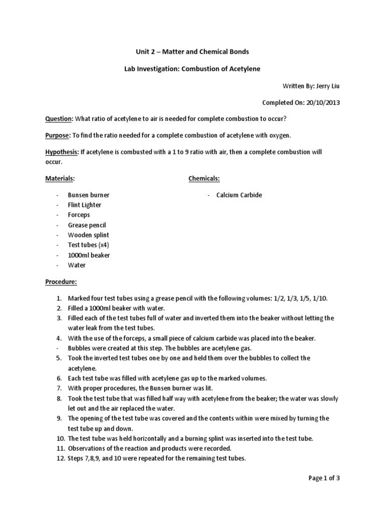 Unit 2 Combustion Lab - Formal Writeup | PDF | Combustion | Fires