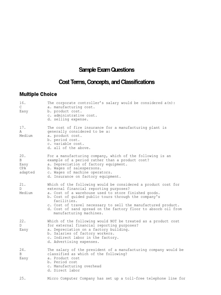 Sample Accounting Exam | Cost Of Goods Sold | Inventory