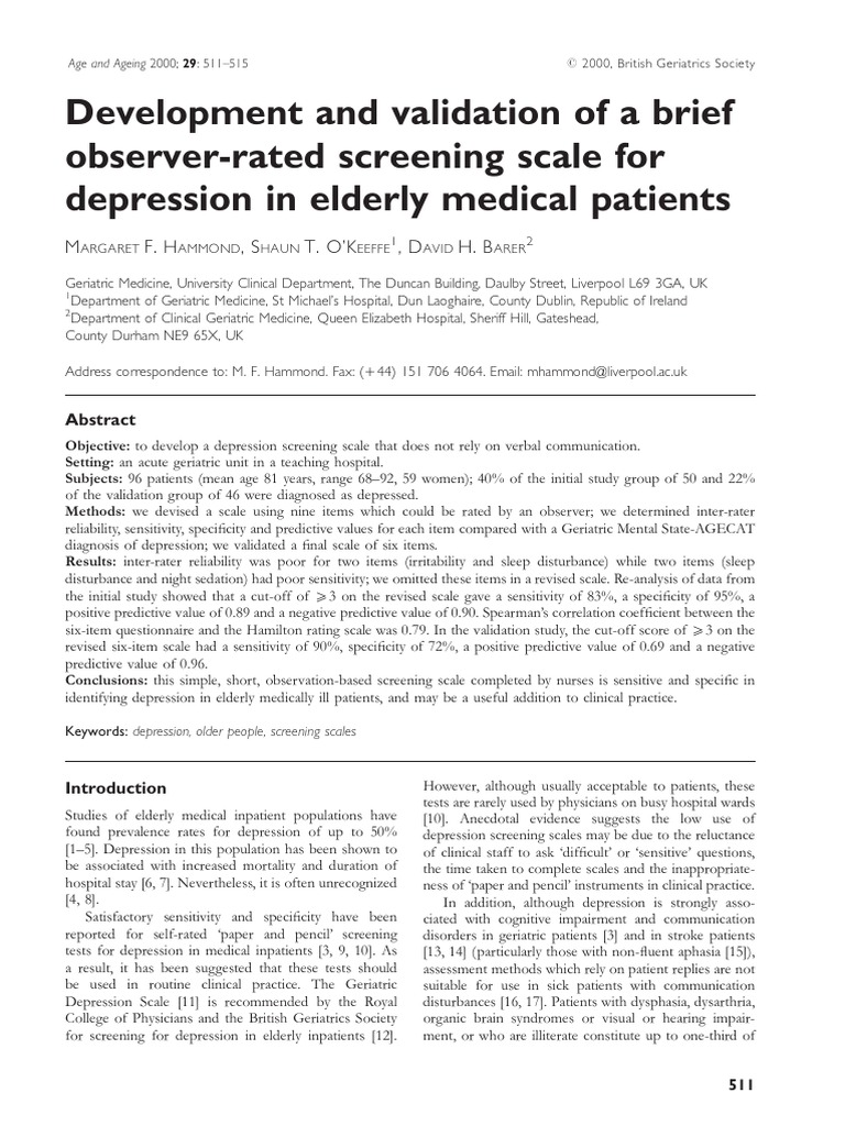 Development and Validation of A Brief Observer-Rated Screening Scale ...