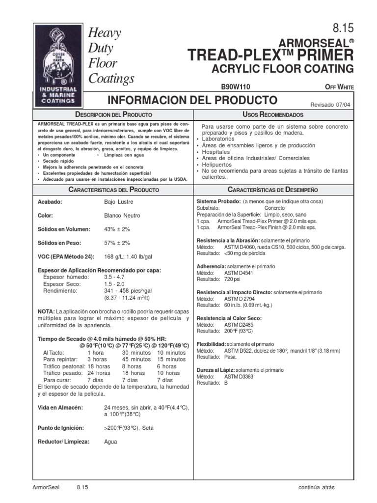 Primer ArmorSeal Tread-Plex para Pisos | PDF | Pintar | Humedad