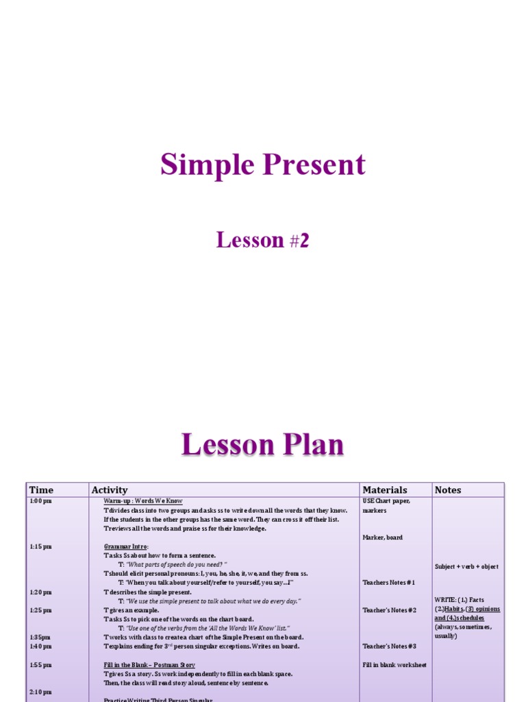Simple Present Tense Lesson Plan | PDF | Verb | Subject (Grammar)
