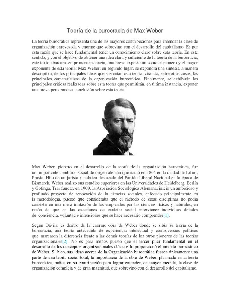 Teoría de La Burocracia de Max Weber | PDF | Burocracia | Max Weber