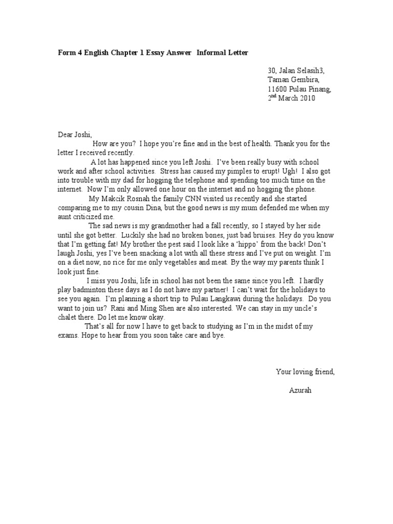 Chapter 1 Form 4 English Essay Answer | PDF