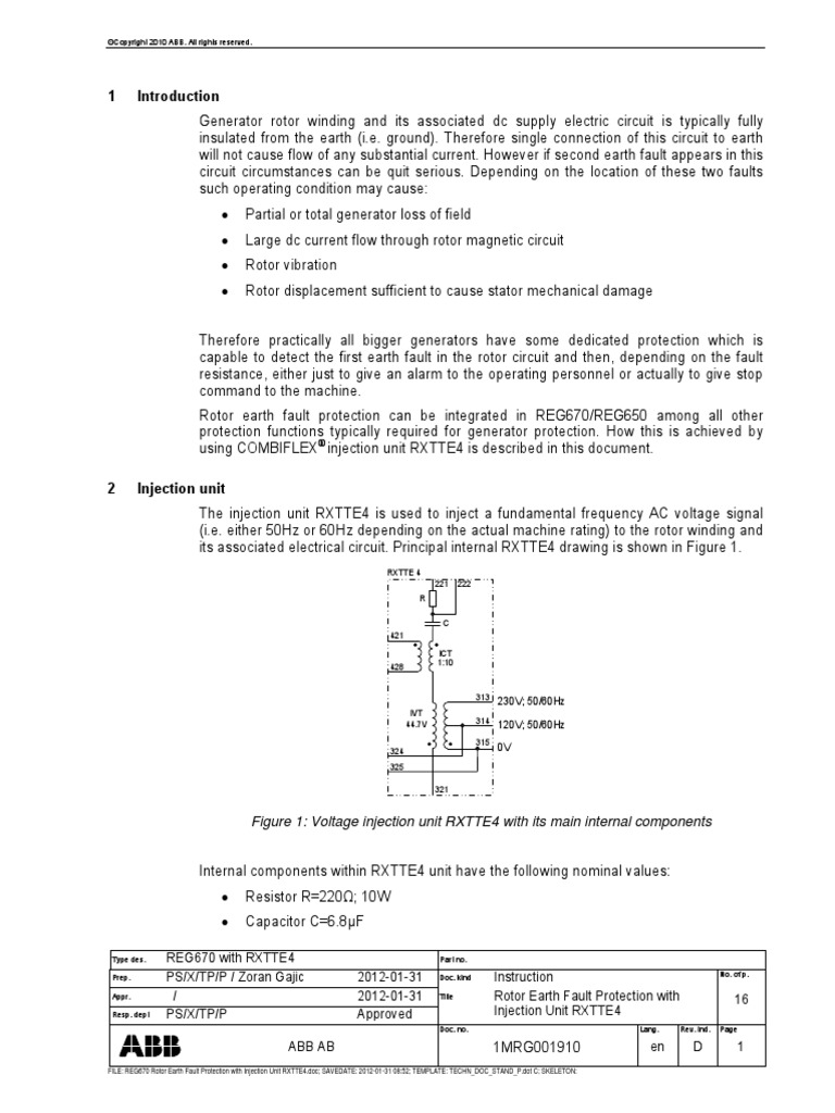 1MRG001910 B en Rotor Earth-Fault Protection With Injection Unit RXTTE4 ...