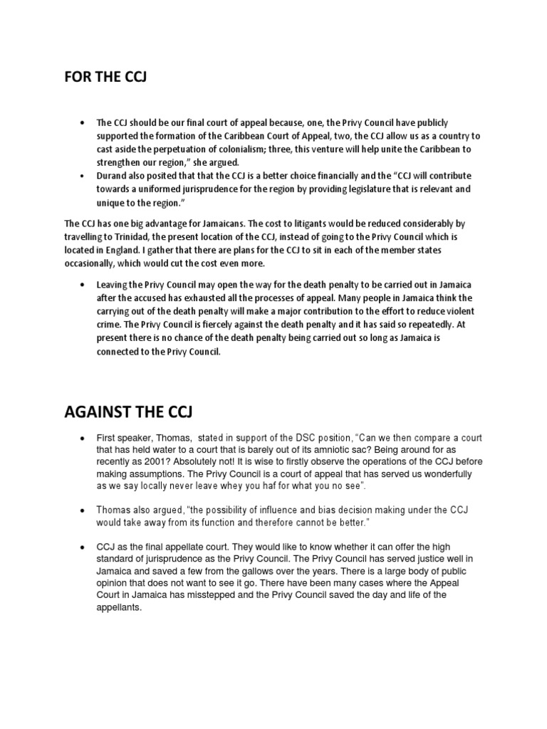 For and Against The CCJ | PDF | Justice | Crime & Violence