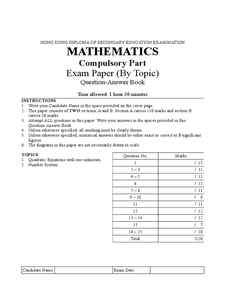 Exam Paper - Core (By Topic) PDF | PDF | Test (Assessment) | Algebra