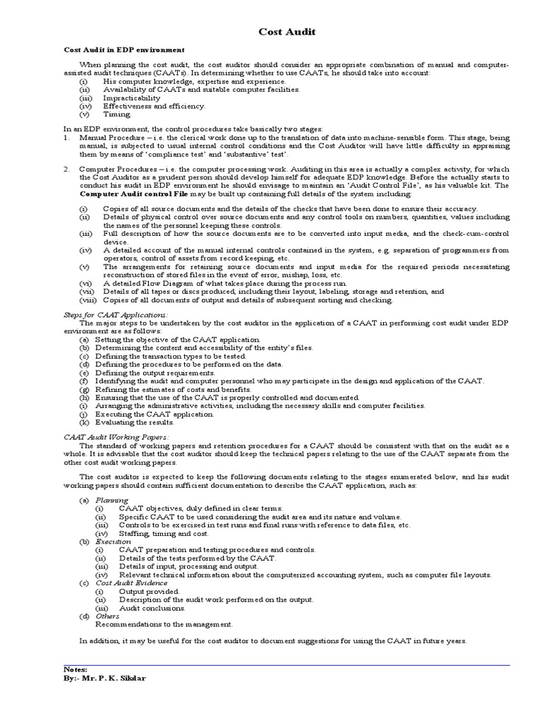 Cost Audit - Notes | Audit | Subroutine