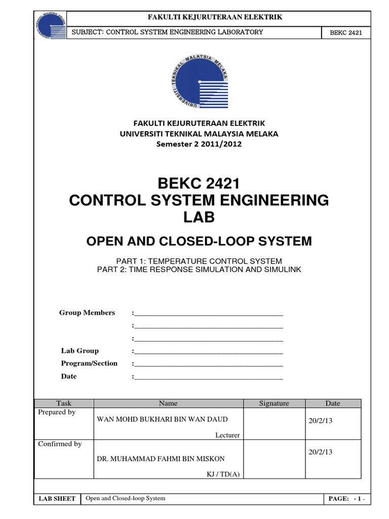 Lab 2 - Introduction To Control System | PDF | Control Theory | Control ...