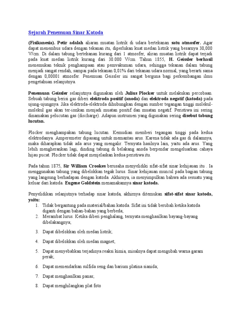 Sejarah Penemuan Sinar Katoda | PDF