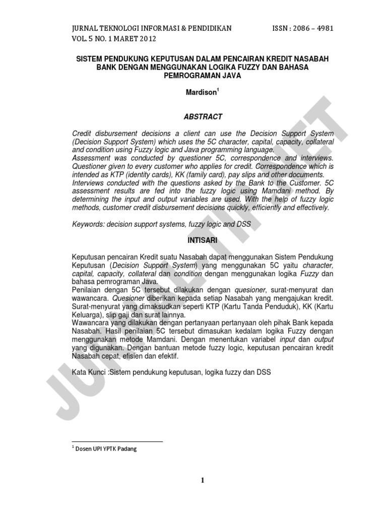 Sistem Pendukung Keputusan Dalam Pencairan Kredit Nasabah Bank Dengan ...