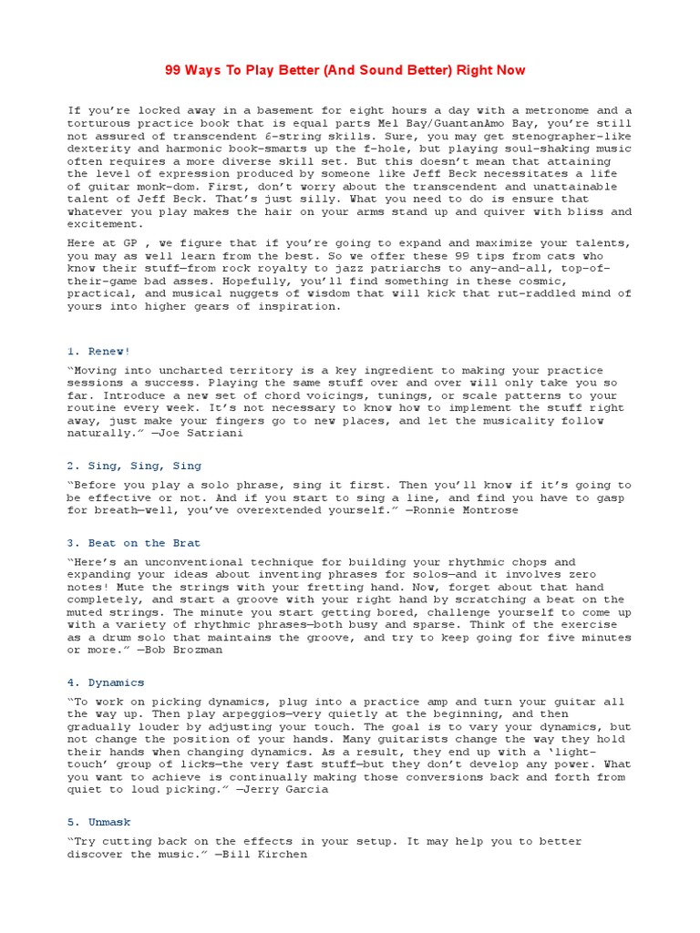 99 Ways To Be A Better Musician | PDF | Interval (Music) | String ...