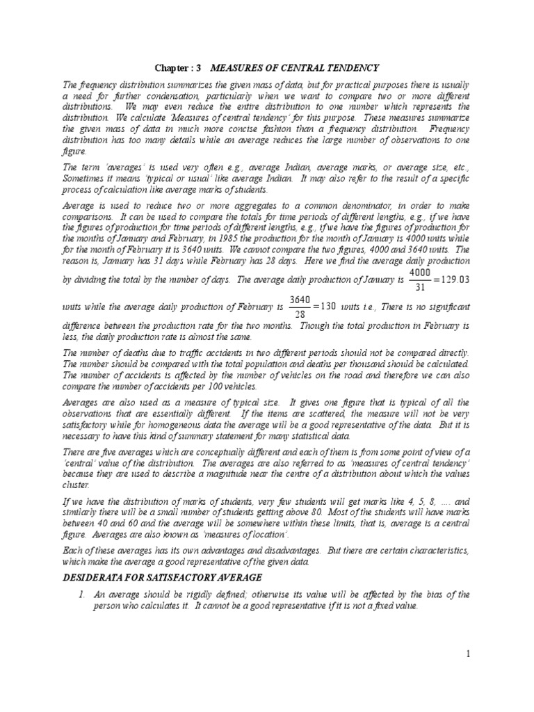 Chapter - 3 Notes - Measures of Central Tendency | PDF | Mode ...