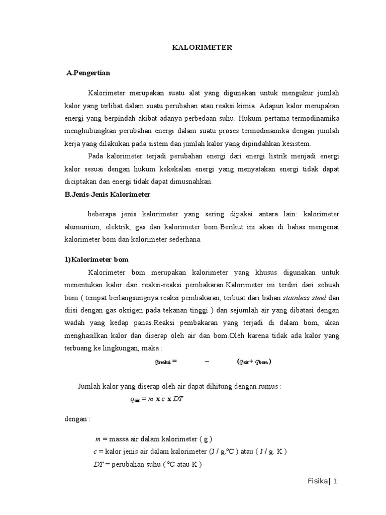 Rumus Kalorimeter Bom dan Sederhana | PDF