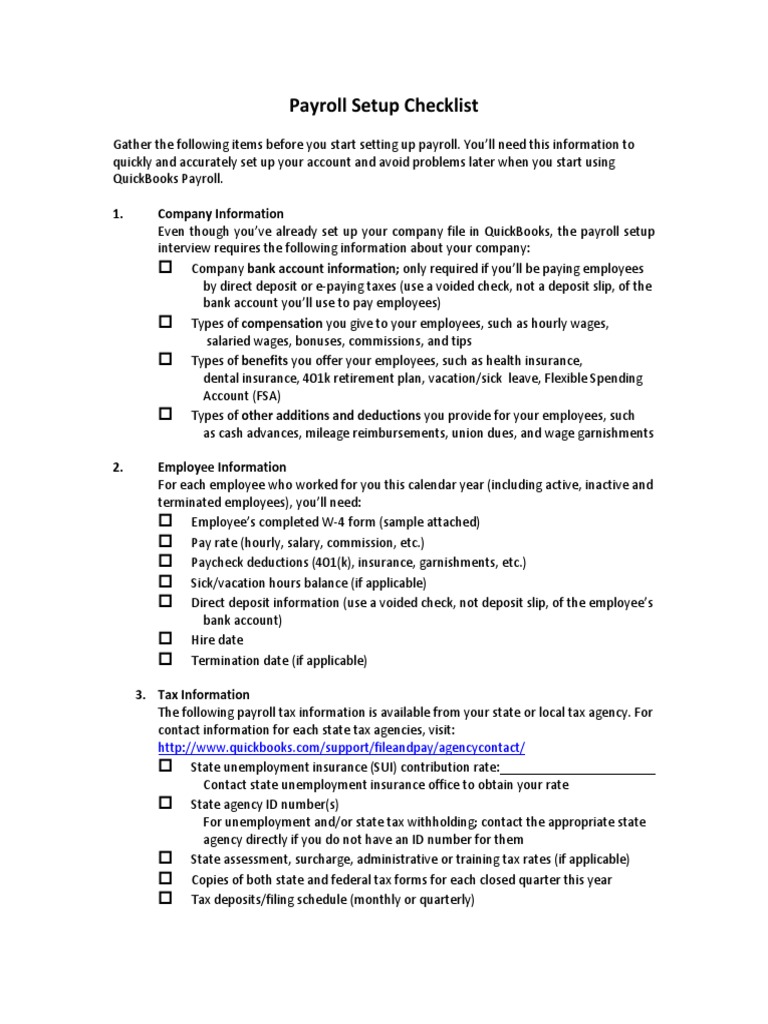 Payroll Setup Checklist | PDF | Payroll | Withholding Tax