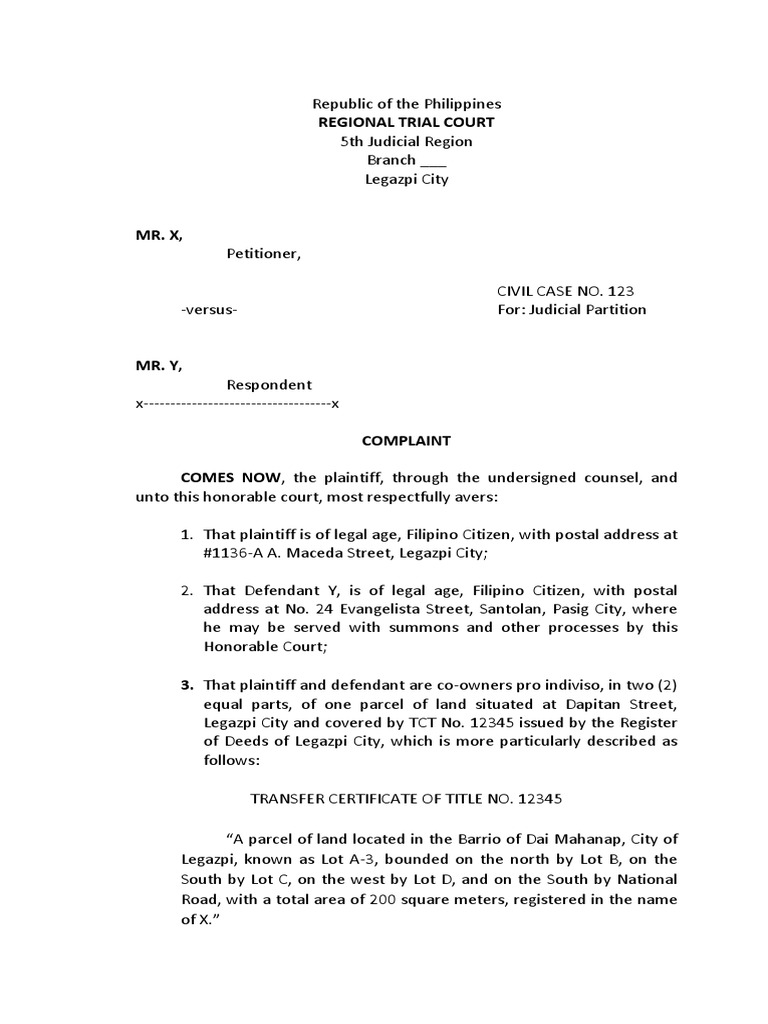 Judicial Partition Rule 69 Civillaw | PDF | Lawsuit | Complaint