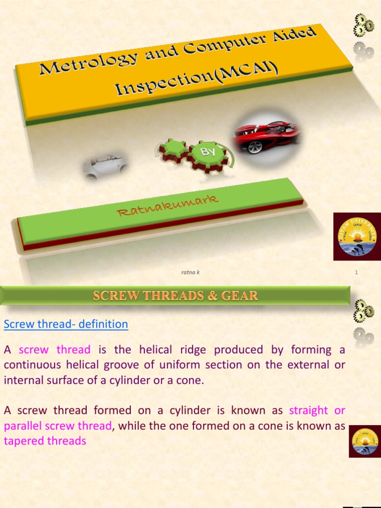 Types and Measurement of Screw Threads | PDF | Gear | Screw