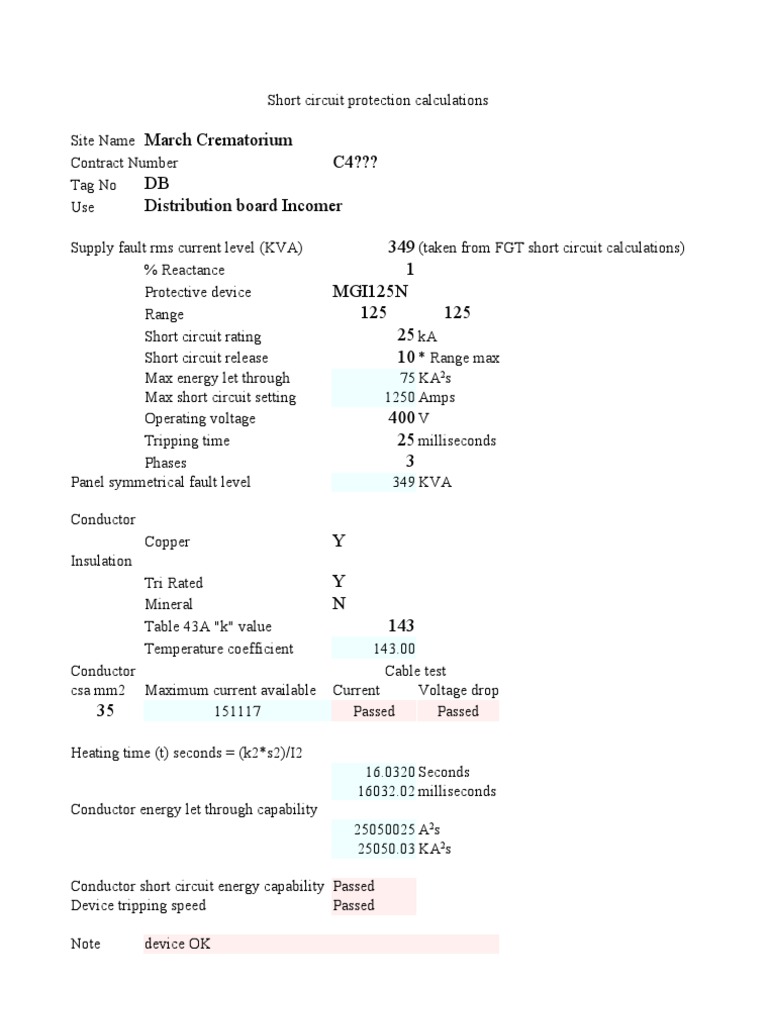 1ph Control Panel Short Circuit Calculations | PDF | Insulator ...