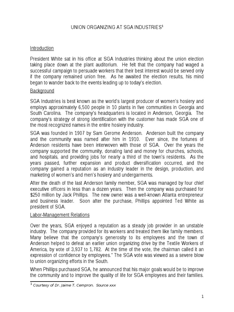 Union Organizing at SGA Industries | PDF | Union Busting | Union ...