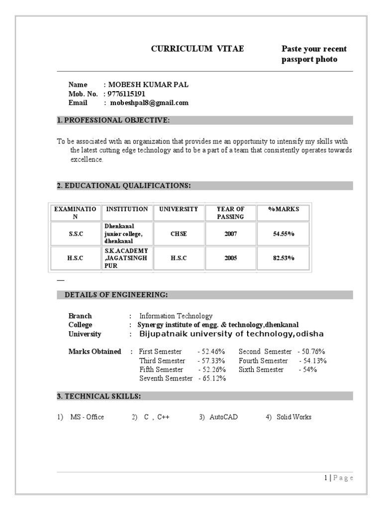 Mobesh Kumar Pal's CV and Skills | PDF | Steam | Energy Technology