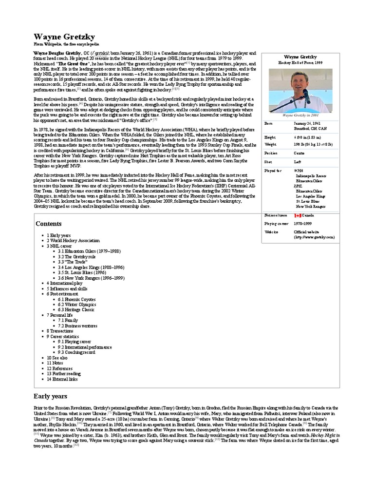 Wayne Gretzky | PDF | Wayne Gretzky | National Hockey League