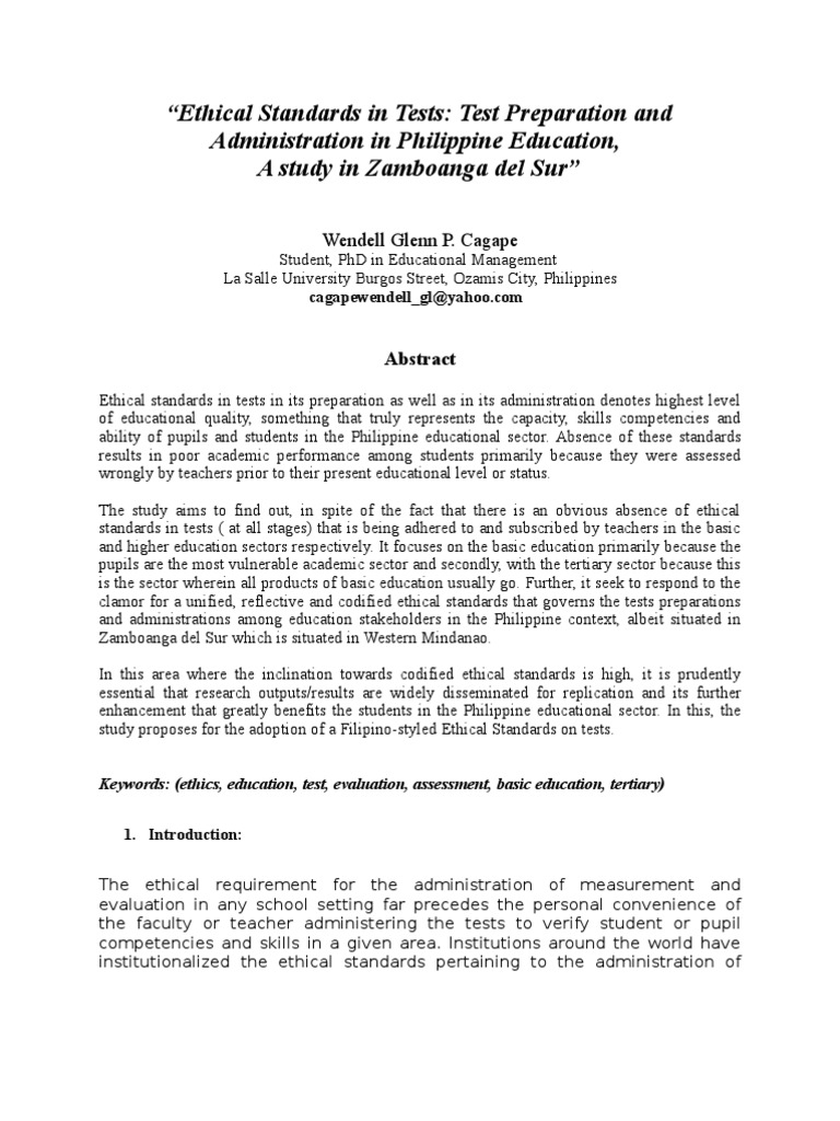 Ethical Standards in Tests Construction and Administration: A Study in ...