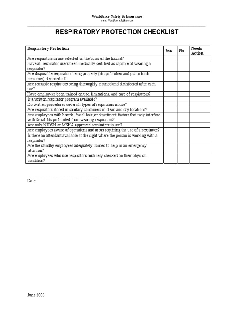 Respirator Protection Checklist | PDF