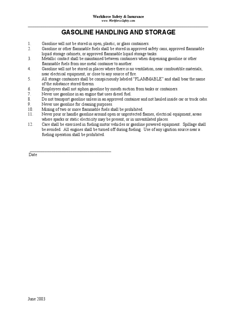 Safe Gasoline Handling Guidelines | PDF | Technology & Engineering