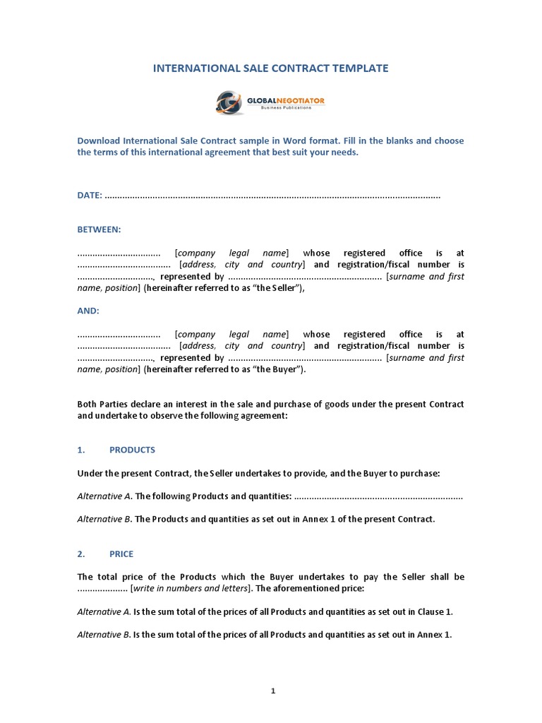 International Sale Contract Template | PDF | Payments | Business