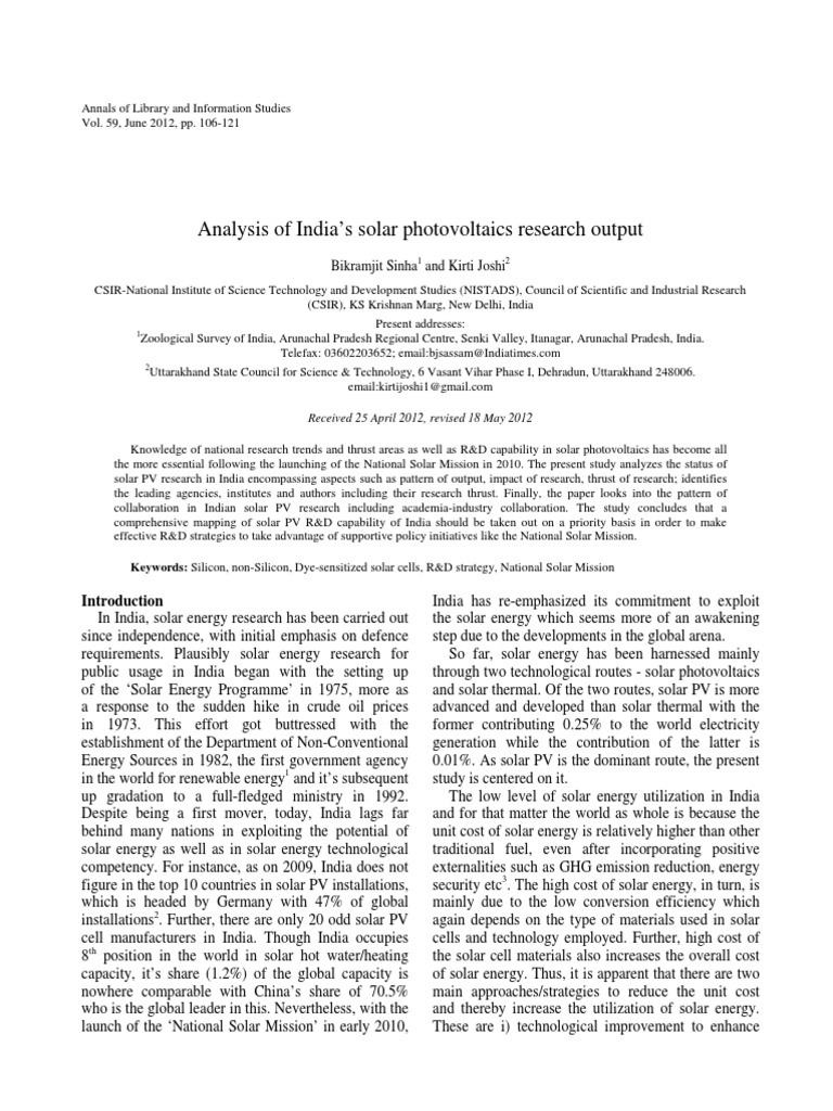 Analysis of Solar Research in India | PDF | Photovoltaics | Thin Film ...