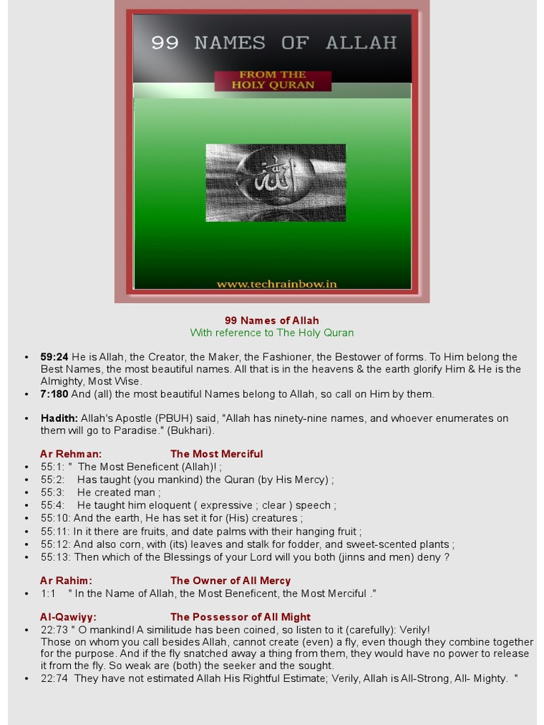 99 Names Allah | PDF | God In Islam | Prophets And Messengers In Islam