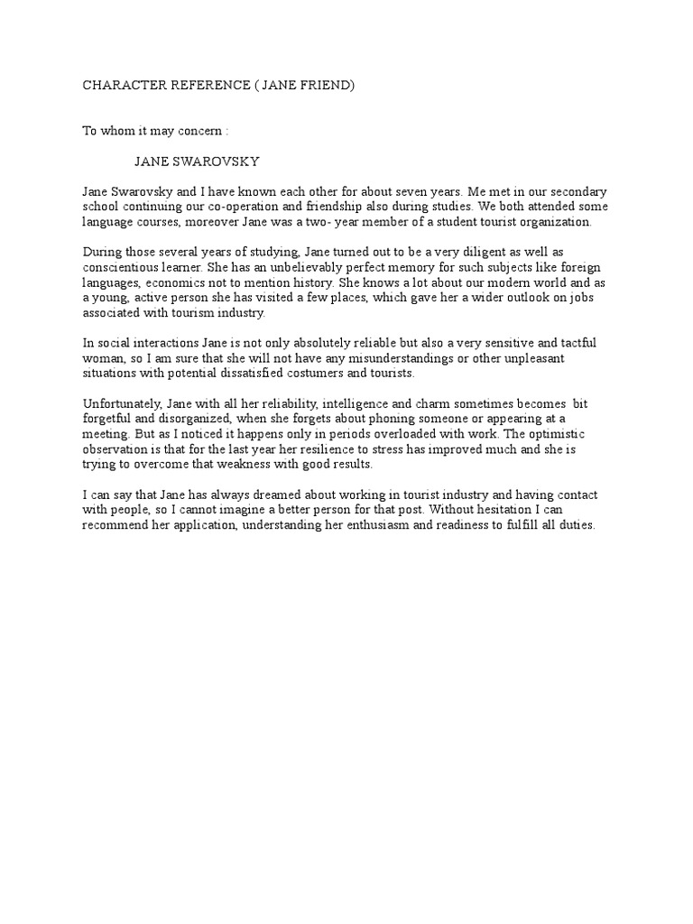 Character Reference Example PDF | PDF