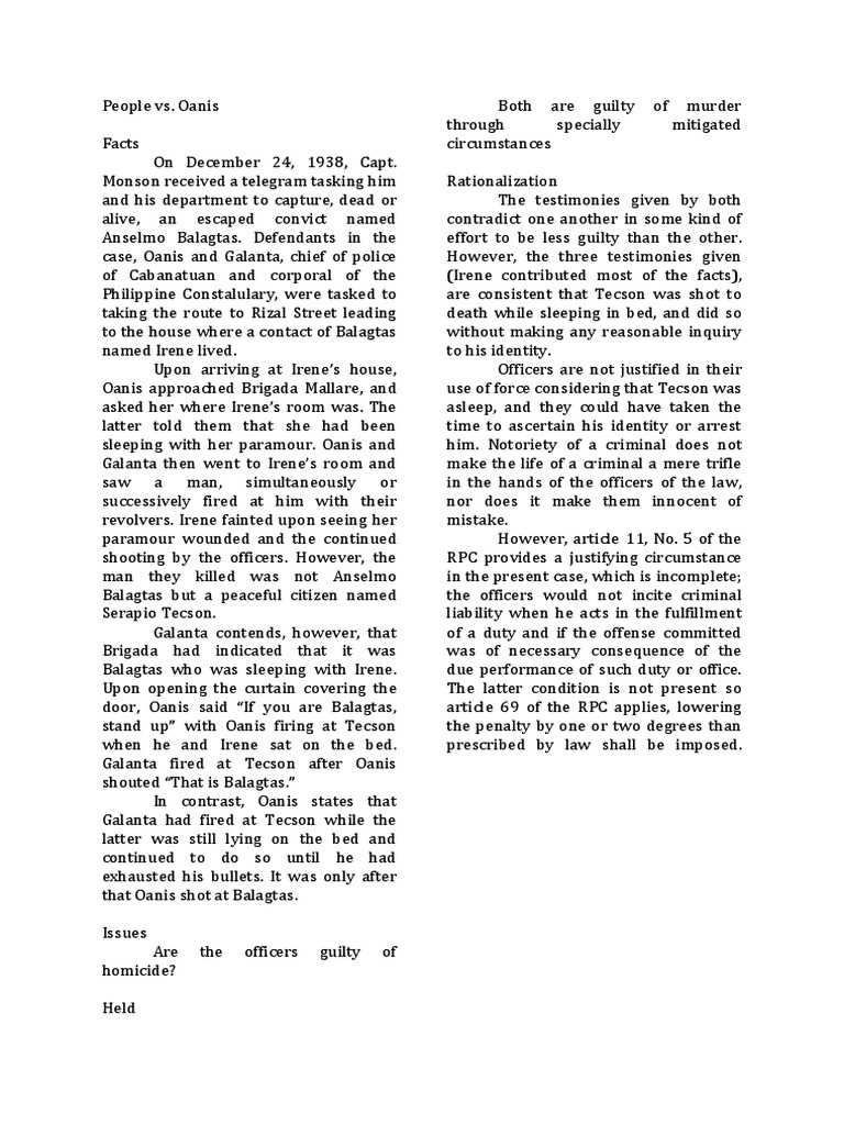 People Vs Oanis | PDF | Criminal Law | Public Law