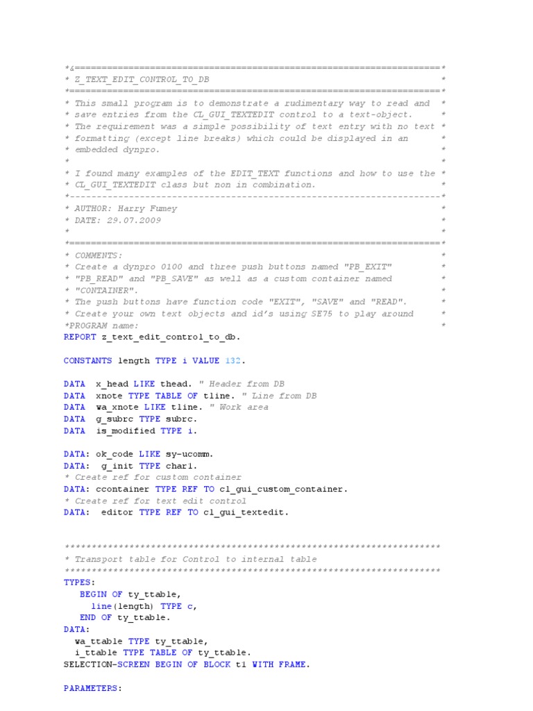 SAP Text Edit Control To DB | PDF | Databases | Information Technology ...