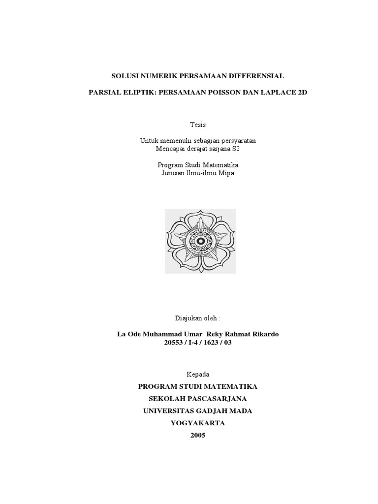 Penyelesaian Numerik Persamaan Differensial Poisson 2D, Dengan Syarat ...