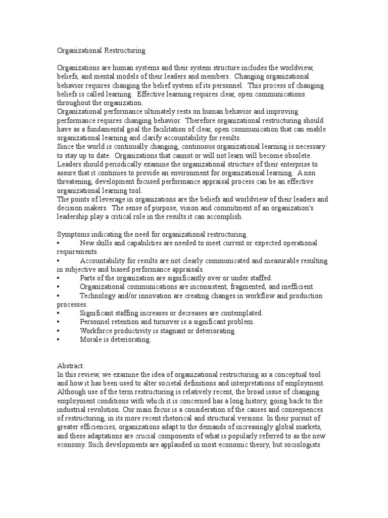 Organizational Restructuring | PDF | Goal | Leadership