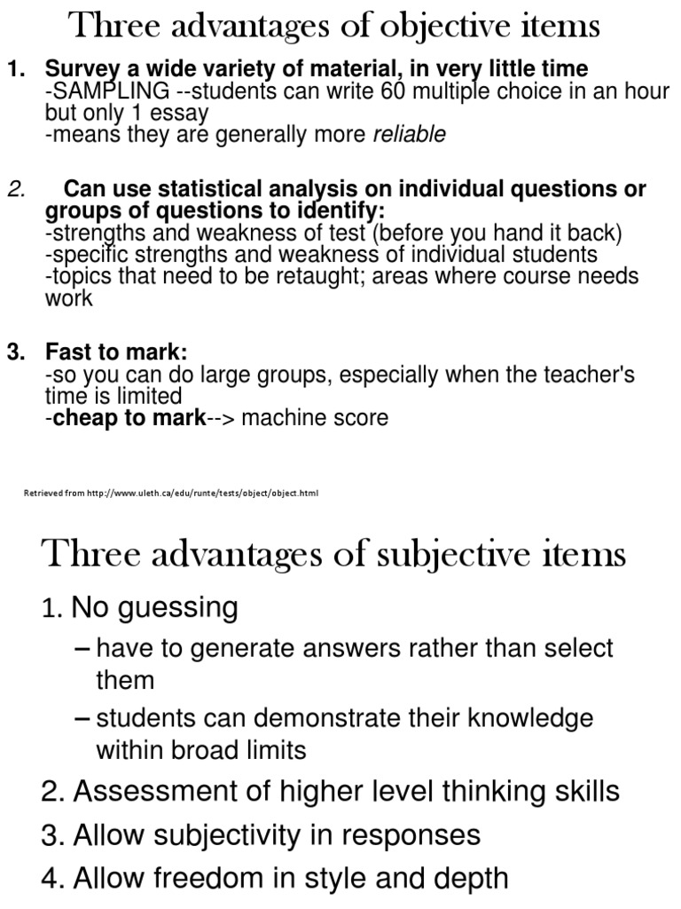 Three Advantages and Applications of Objective and Subjective Testing ...