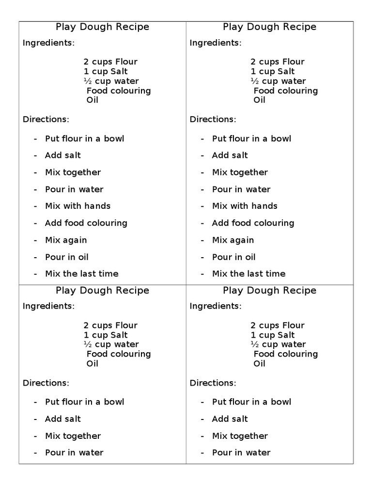 Play Dough Recipe With Flashcards | PDF