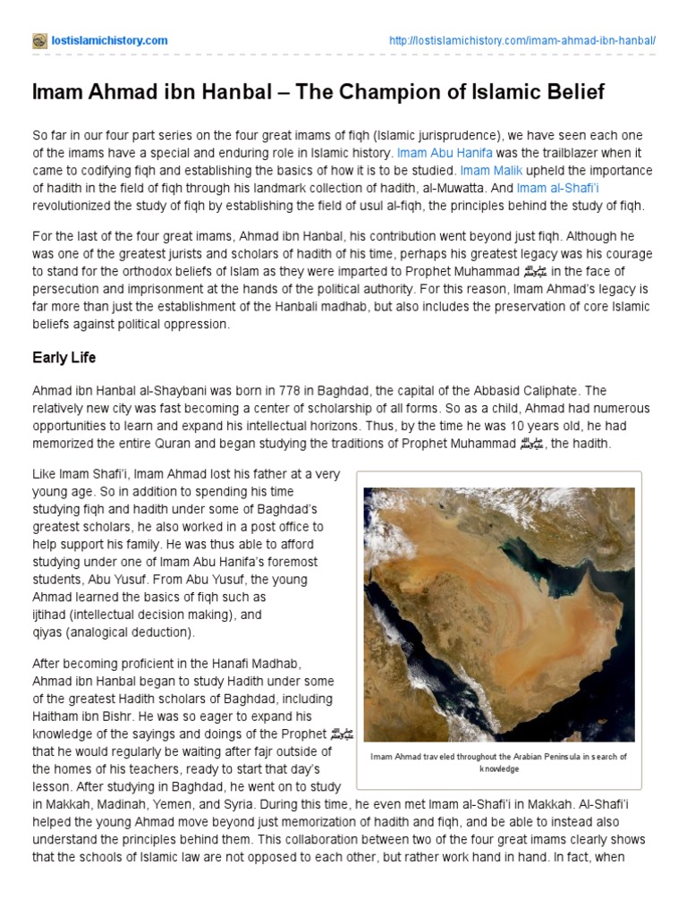 Imam Ahmad Ibn Hanbal - The Champion of Islamic Belief | PDF | Islamic ...