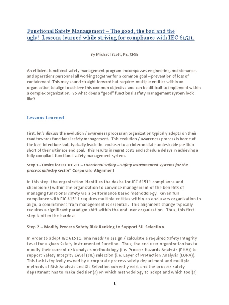 Functional Safety Management | Download Free PDF | Risk Management | Safety