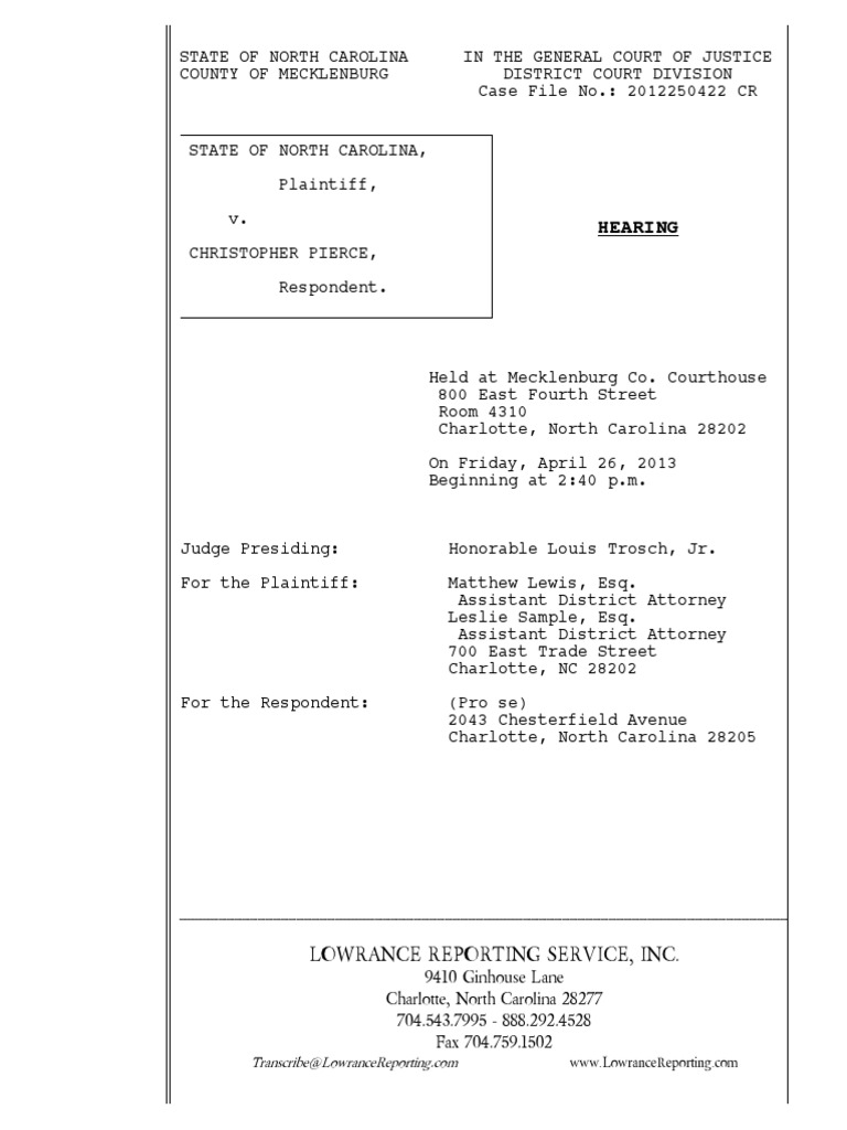 State of North Carolina Versus Christopher Pierce | PDF | Alford Plea ...