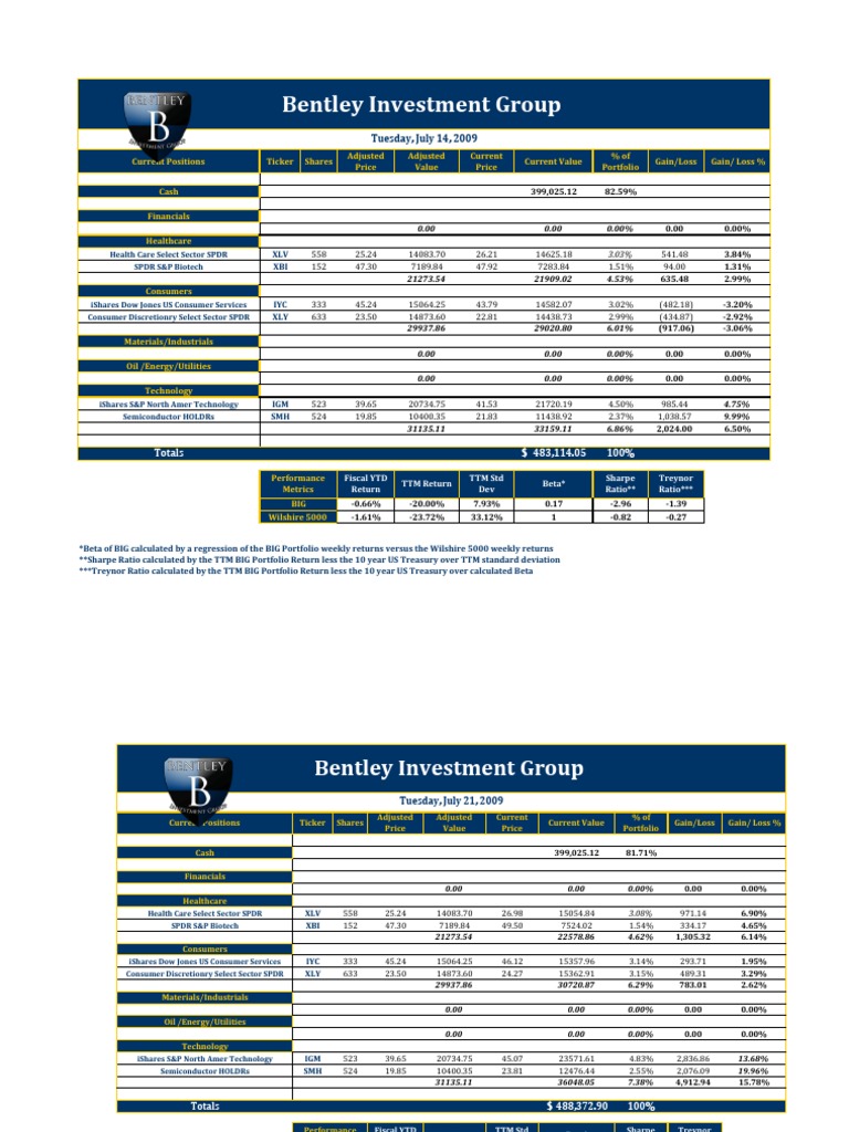 July 2009 Return Sheets | PDF | Beta (Finance) | Sharpe Ratio