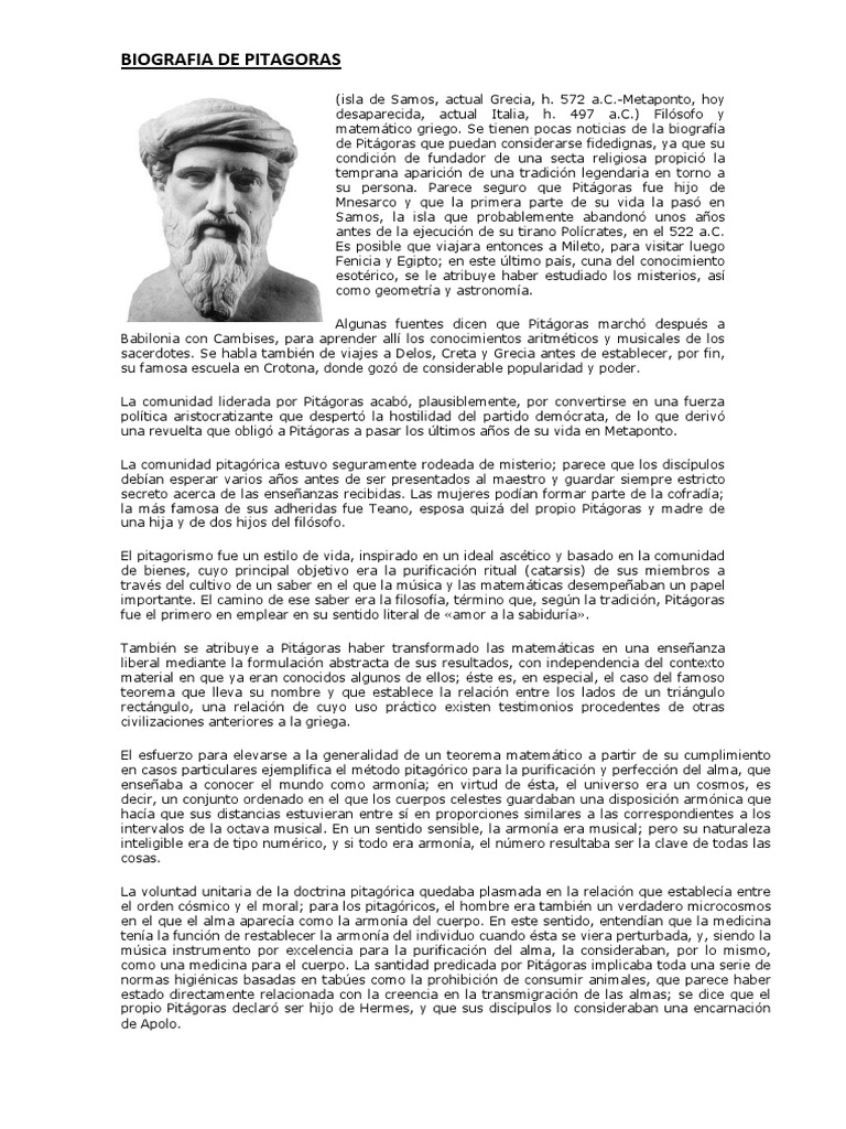 Biografia De Pitagoras Pdf Pitágoras Armonía