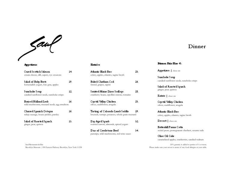 Saul Dinner Menu | PDF