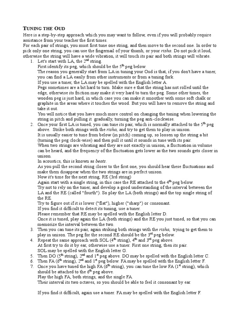 Tuning The Oud | PDF | String Instruments | Hornbostel Sachs