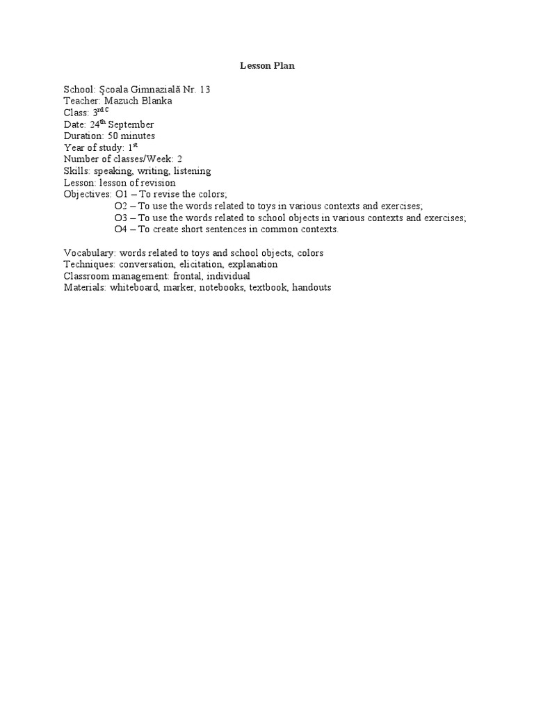 Lesson Plan Colors | PDF | Lesson Plan | Lesson