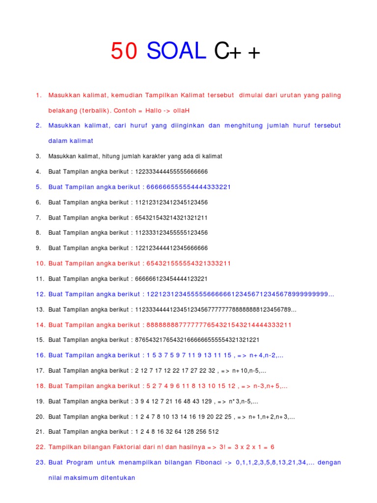 Algoritma Dan Pemrograman - 50 Soal C++ | PDF