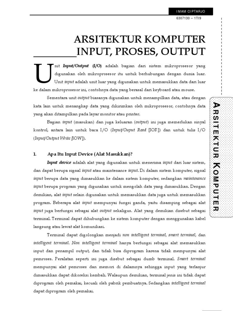 Organisasi Dan Arsitektur Komputer - Input, Output, Proses - Isi | PDF