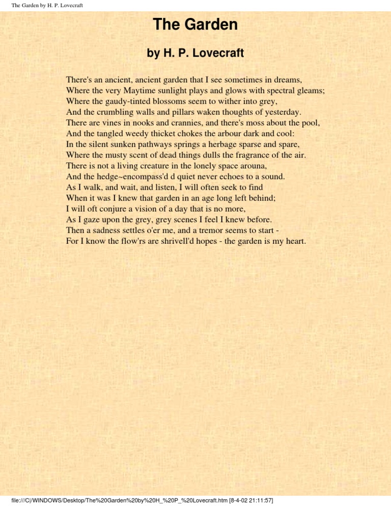 The Garden: A Poem by H. P. Lovecraft | PDF