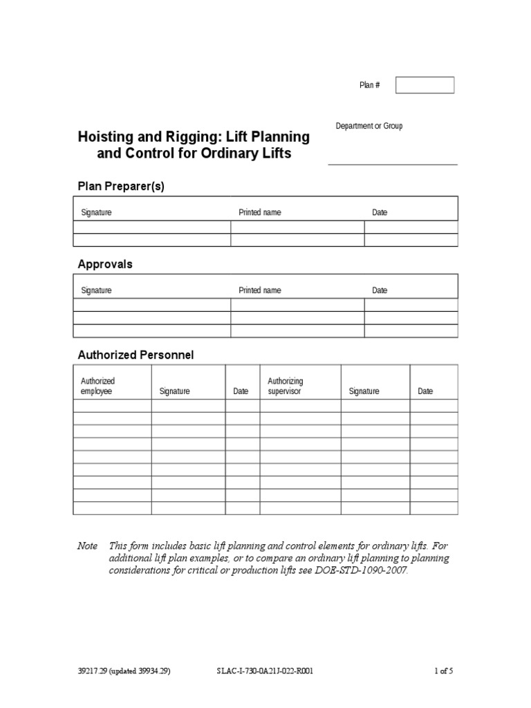 Hoisting and Rigging Lift Plan Guide | PDF | Weight | Mechanical ...