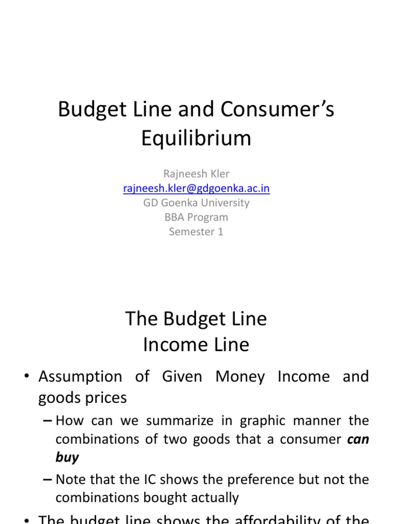 Lecture 11 - BudgetLine and Consumer's Equilibrium | PDF | Economic Theories | Microeconomics